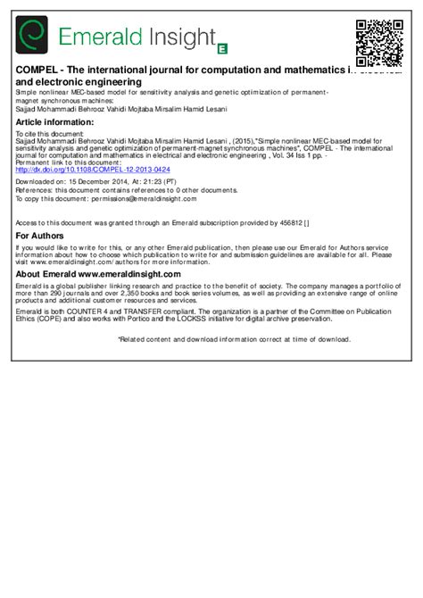 Pdf Simple Nonlinear Mec Based Model For Sensitivity Analysis And Genetic Optimization Of