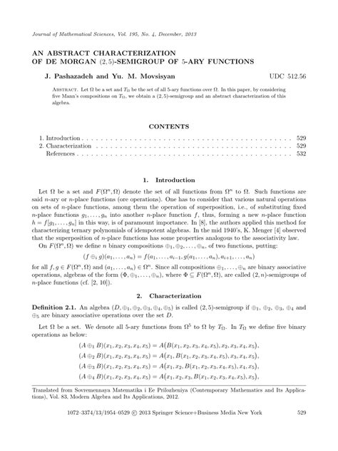 Pdf An Abstract Characterization Of De Morgan 2 5 Semigroup Of 5 Ary Functions