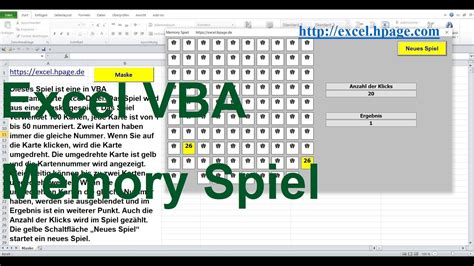 memory spiel in excel vba youtube