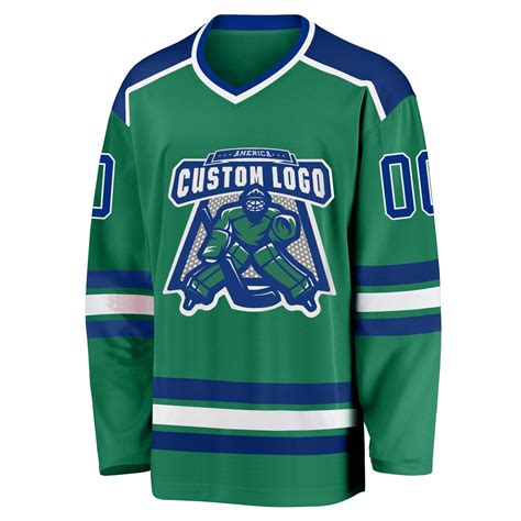 Custom Kelly Green Hockey Jersey Royal White Fansidea