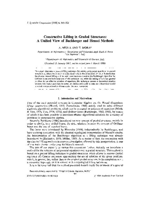 Pdf Constructive Lifting In Graded Structures A Unified View Of Buchberger And Hensel Methods