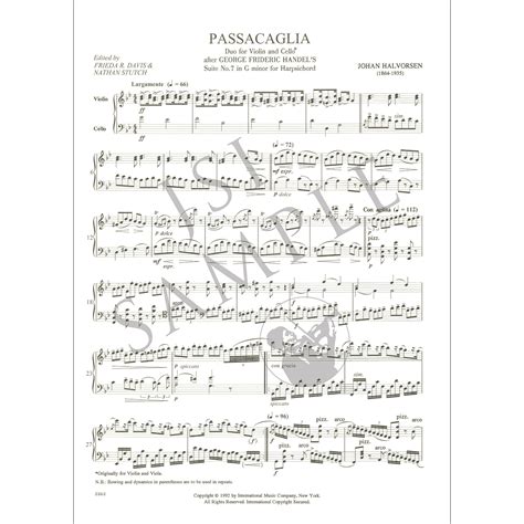Passacaglia Duo For Violin And Cello George Frideric Handel Johann