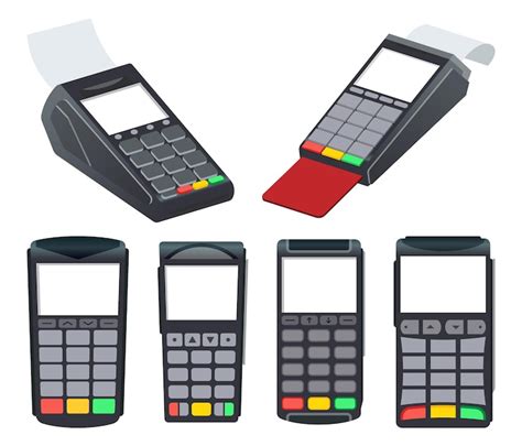 결제 포스 터미널 세트 Nfc 결제 기계 개념 은행 결제 터미널 모 평평한 디자인의 터 일러스트레이션 프리미엄 벡터