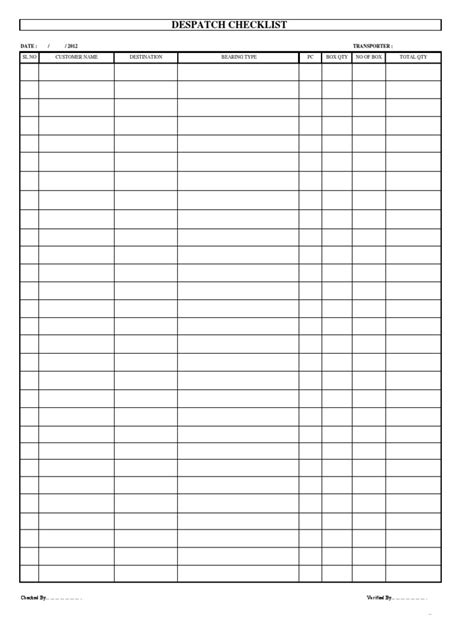 Dispatch Checklist Format Pdf