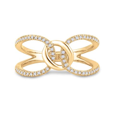 14kt Yellow Gold Womens Round Diamond Negative Space Link Fashion Ring