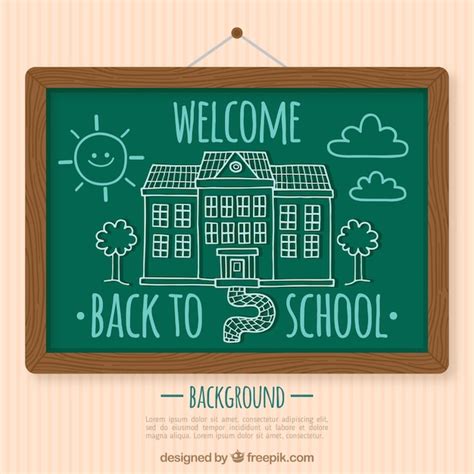 손으로 그린 학교 건물 칠판 무료 벡터