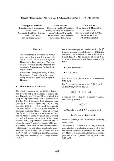 Pdf Strict Triangular Norms And Characterization Of T Measures