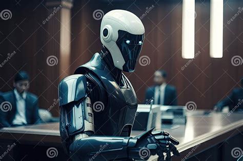 Rear View Of A Male Robot Sitting At A Table In A Conference Room A