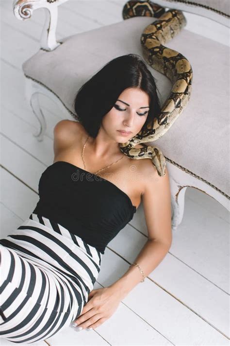 Young Brunette With A Snake Python Stock Image Image Of Pretty