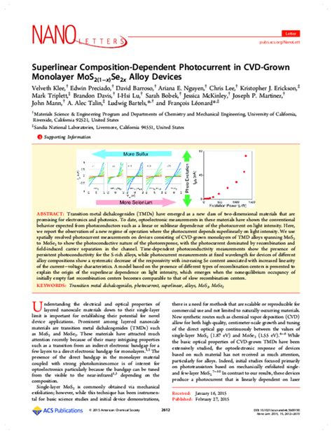 pdf superlinear composition dependent photocurrent in cvd grown