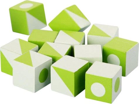 Wooden Pattern Cube 30 Geometric Shape Sorting Block Green White Building Cubes Toy Educational