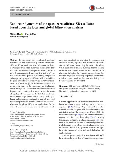 Nonlinear Dynamics Of The Quasi Zero Stiffness Sd Oscillator Based Upon The Local And Global
