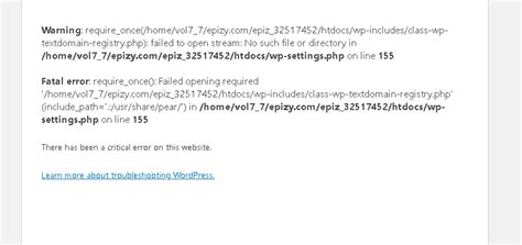 fatal error require once failed opening required hosting support