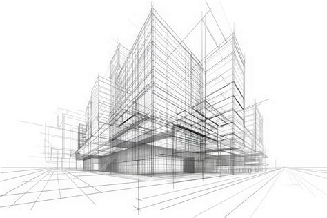 Modern Architecture Building Construction Perspective Design Building Sketch Line Drawing On