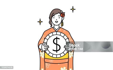 신년식이나 성인식 졸업식 결혼식 등에서의 하츠모데 환율 상승과 달러 절상의 이미지를 가진 후리소데의 여인 Hatsumode에 대한 스톡 벡터 아트 및 기타 이미지 Istock