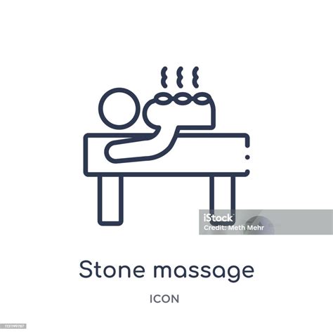 뷰티 아웃 라인 컬렉션의 리니어 스톤 마사지 아이콘 얇은 라인 돌 마사지 아이콘 흰색 배경에 고립입니다 돌 마사지 유행 그림 가꿔주기에 대한 스톡 벡터 아트 및 기타 이미지