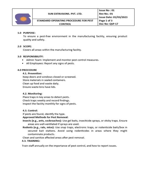 Qsp 17 Sop For Pest Control Pdf Pest Control Pest Organism