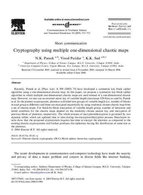 Pdf Cryptography Using Multiple One Dimensional Chaotic Maps