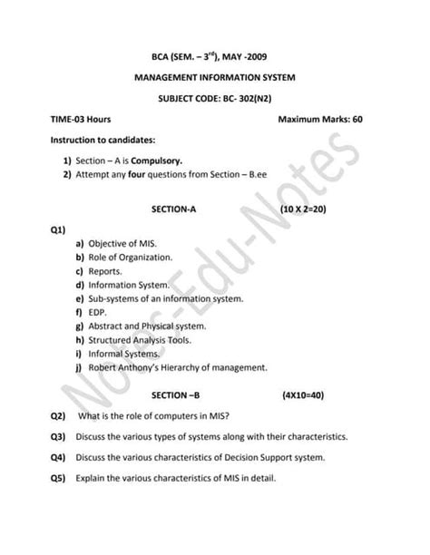 2009 Punjab Technical University B C A Management Information System Question Paper Pdf
