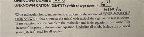 Solved UNKNOWN CATION IDENTITY With Charge Shown Chegg Com