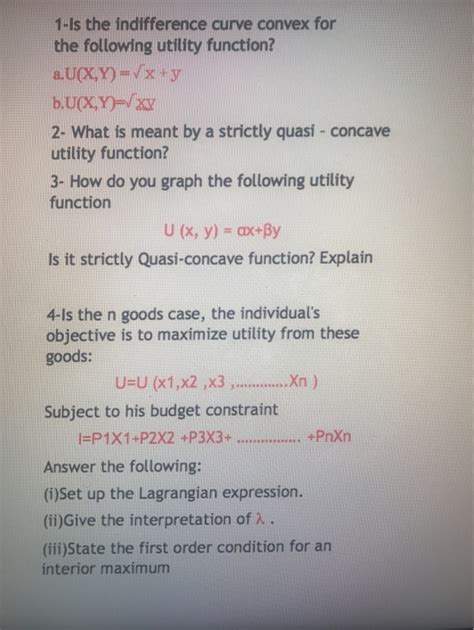 Solved 1 Is The Indifference Curve Convex For The Following