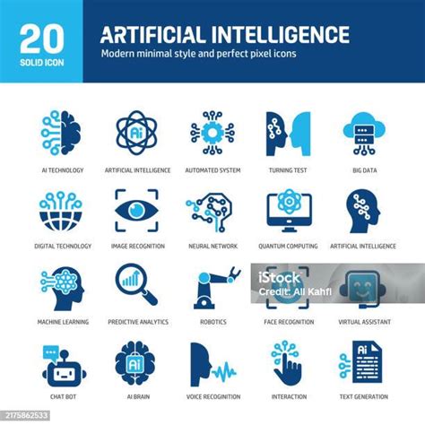 인공 지능 글리프 솔리드 아이콘 기계 학습 기술 데이터 가상 로봇 솔리드 아이콘 컬렉션을 포함합니다 벡터 일러스트 레이 션 웹사이트 디자인 로고 앱 템플릿 Ui 등 가상