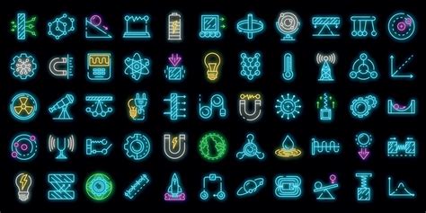Physics Icons Set Vector Neon Vector Art At Vecteezy