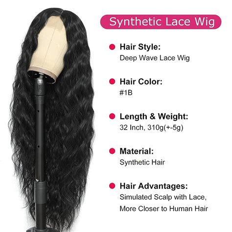 32 Inch Long Curly Synthetic Lace Front Wig For Black Women Deep Wave