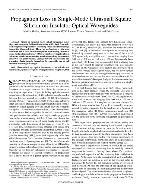 Pdf Propagation Loss In Single Mode Ultrasmall Square Silicon On