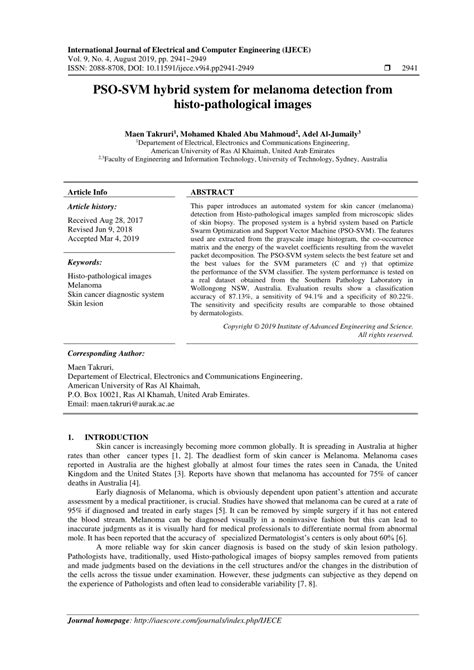 Pdf Pso Svm Hybrid System For Melanoma Detection From Histo