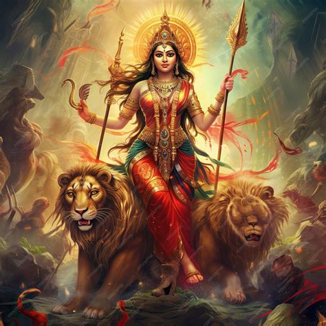 Premium Photo Illustration Of Durga Mata With Colorful Background Digital Wall