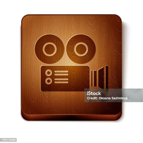 갈색 시네마 카메라 아이콘 흰색 배경에 격리 비디오 카메라 동영상 기호입니다 필름 프로젝터 나무 사각형 버튼입니다 벡터