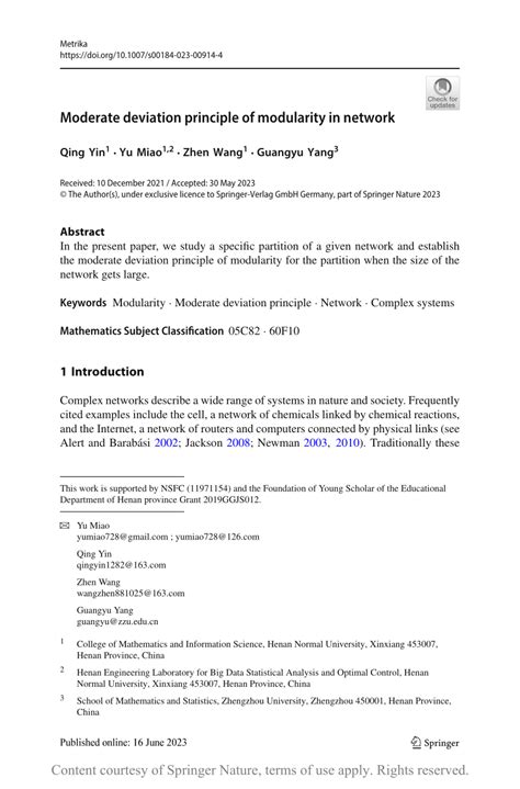 moderate deviation principle of modularity in network request pdf