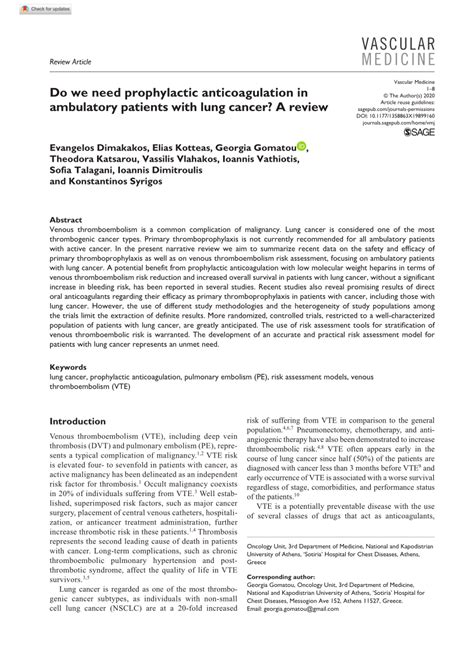 Pdf Do We Need Prophylactic Anticoagulation In Ambulatory Patients With Lung Cancer A Review