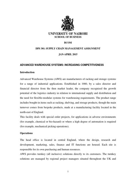 University Of Nairobi School Of Business Bcom Dps 301 Supply Chain