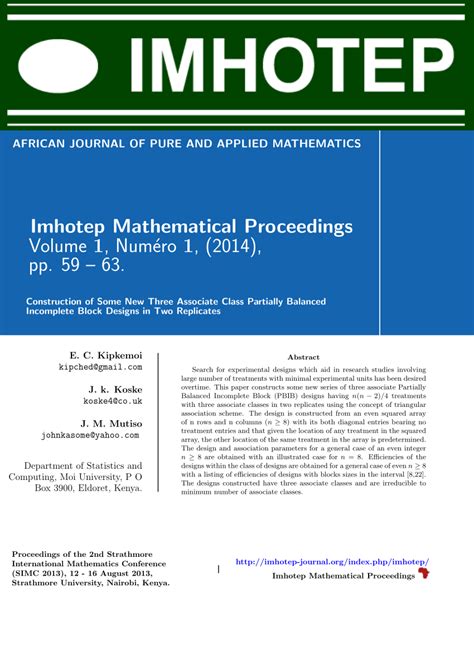 Pdf Construction Of Some Three Associate Class Partially Balanced
