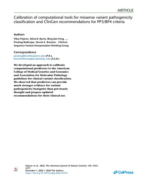 Pdf Calibration Of Computational Tools For Missense Variant