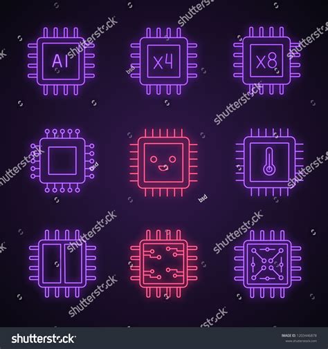 Processors Neon Light Icons Set Ai Stock Vector Royalty Free Shutterstock