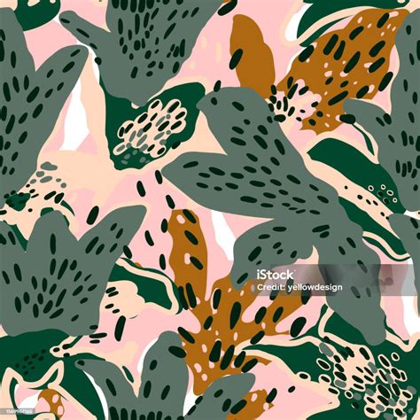 현대 콜라주 열대 나뭇잎과 꽃 매끄러운 패턴 창조적 인 낙서 재미있는 힙 스터 요소 벽지 추상적인 낙서 모양 배경 우림에 대한 스톡 벡터 아트 및 기타 이미지 Istock
