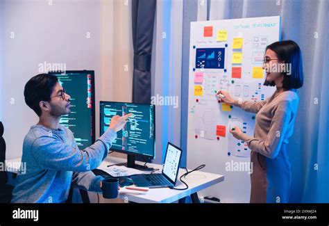 asian software developers teams working on multiple screens displaying
