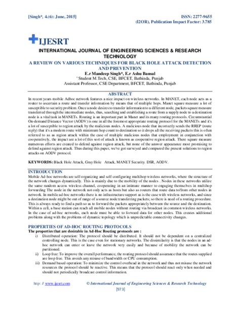 pdf a review on various techniques for black hole attack detection