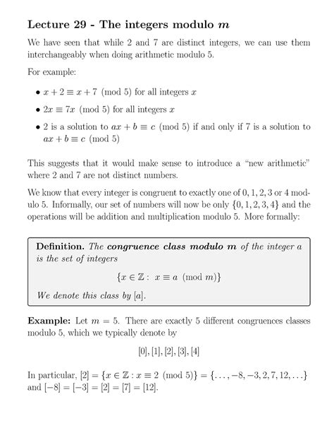 Lecture The Integers Modulo M Handout Lecture The Integers Modulo M We Have Seen