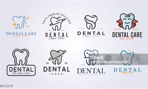 치과 및 치과 의사 치아 로고 벡터 일러스트 레이 션 템플릿 아이콘 그래픽 디자인 세트 개념에 대한 스톡 벡터 아트 및 기타 이미지 개념 개체 그룹 건강관리와 의술
