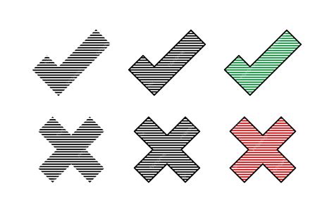 줄무늬 체크 표시 및 흰색 배경에 십자가 적십자 및 녹색 눈금 기호 True 또는 Falce 격리 된 벡터 기호 기호 평면 벡터