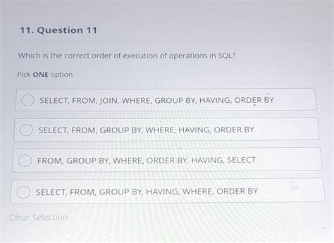 Solved Which Is The Correct Order Of Execution Of Operations Chegg