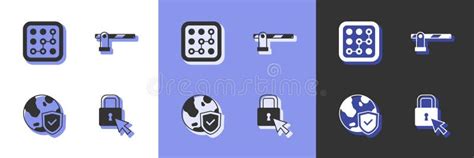 Set Lock Graphic Password Protection Shield With World Globe And
