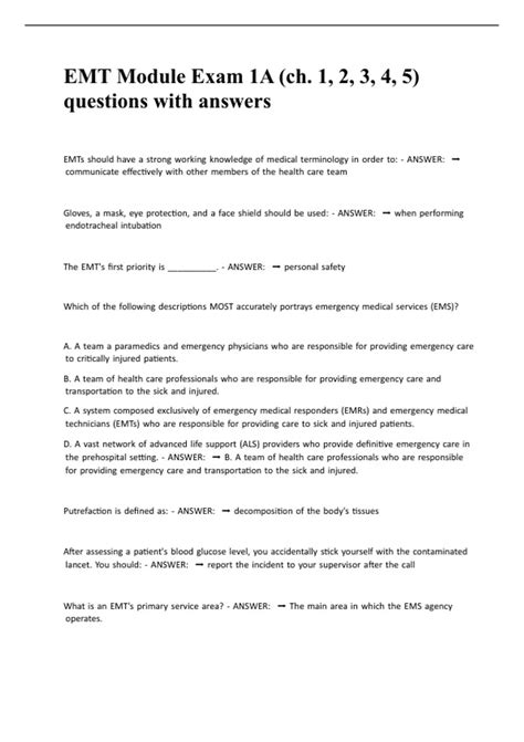 Emt Module Exam A Ch Questions With Answers Emt Stuvia Us