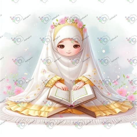 بک گراند کودکانه دختر کوچولوی ناز چادر به سر در حال قرآن خواندن کد
