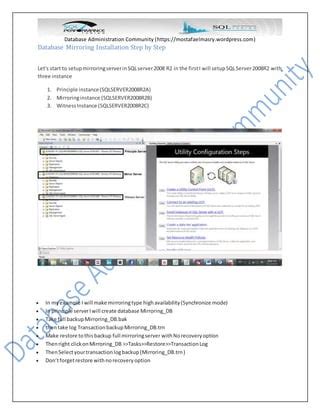 High Availability Solution Database Mirroring DOCX Databases Computer Software And