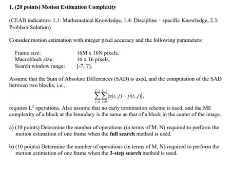 1 20 Points Motion Estimation Complexity Ceab